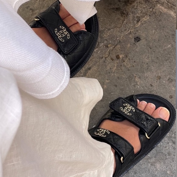 CHANEL | Shoes | Chanel Dad Sandals Chain Cc Logo Quilted Leather Sz ...